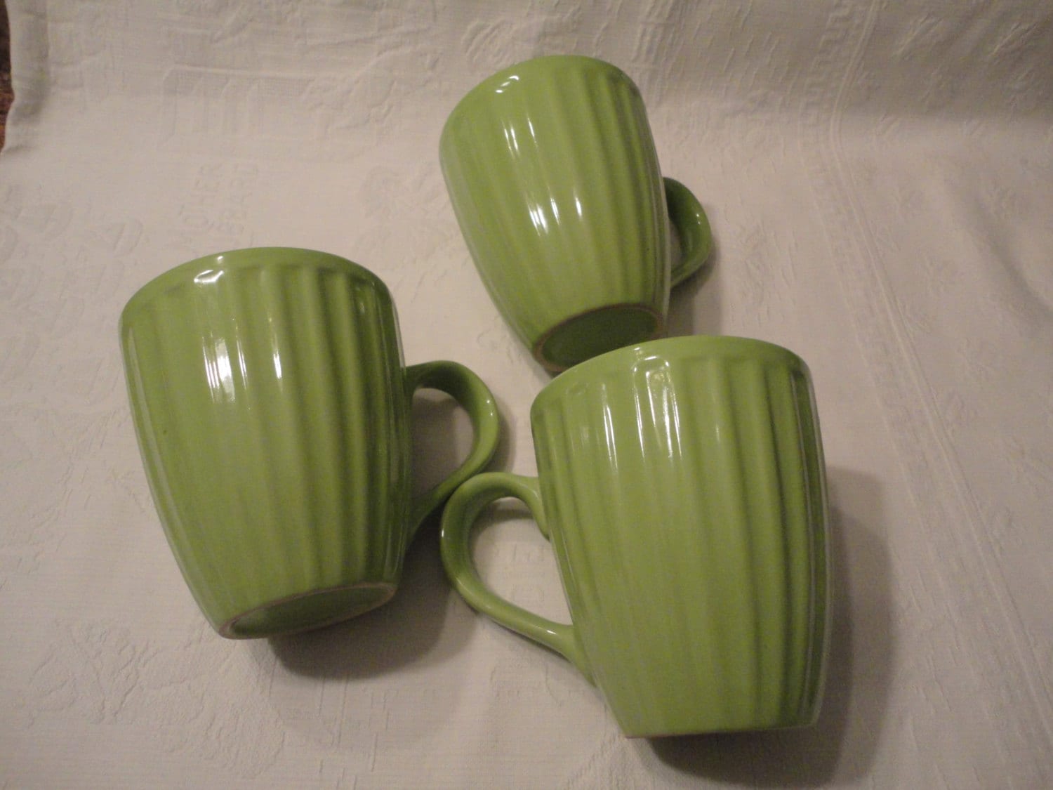 Lime Green Ribbed Coffee Mugs Retro Set Of Three Cups | Etsy