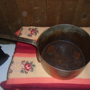 Antique Primitive Heavy Large Cast Iron Handle Cooking Pot With Copper ...