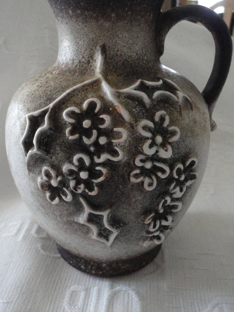 West German Floral Vase Pottery Jug Handled Pitcher - Etsy
