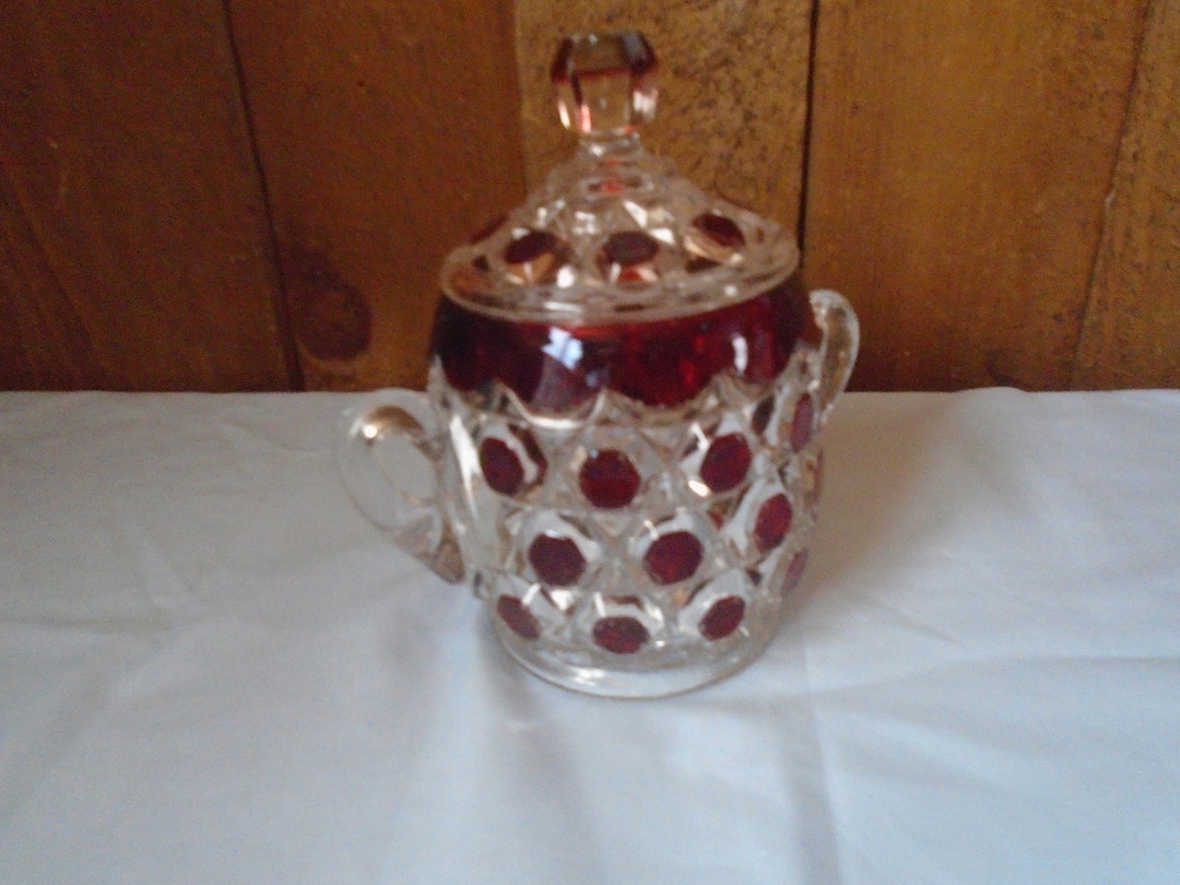 Antique Ruby Red Block Pattern Covered Biscuit Sugar Dish - Etsy