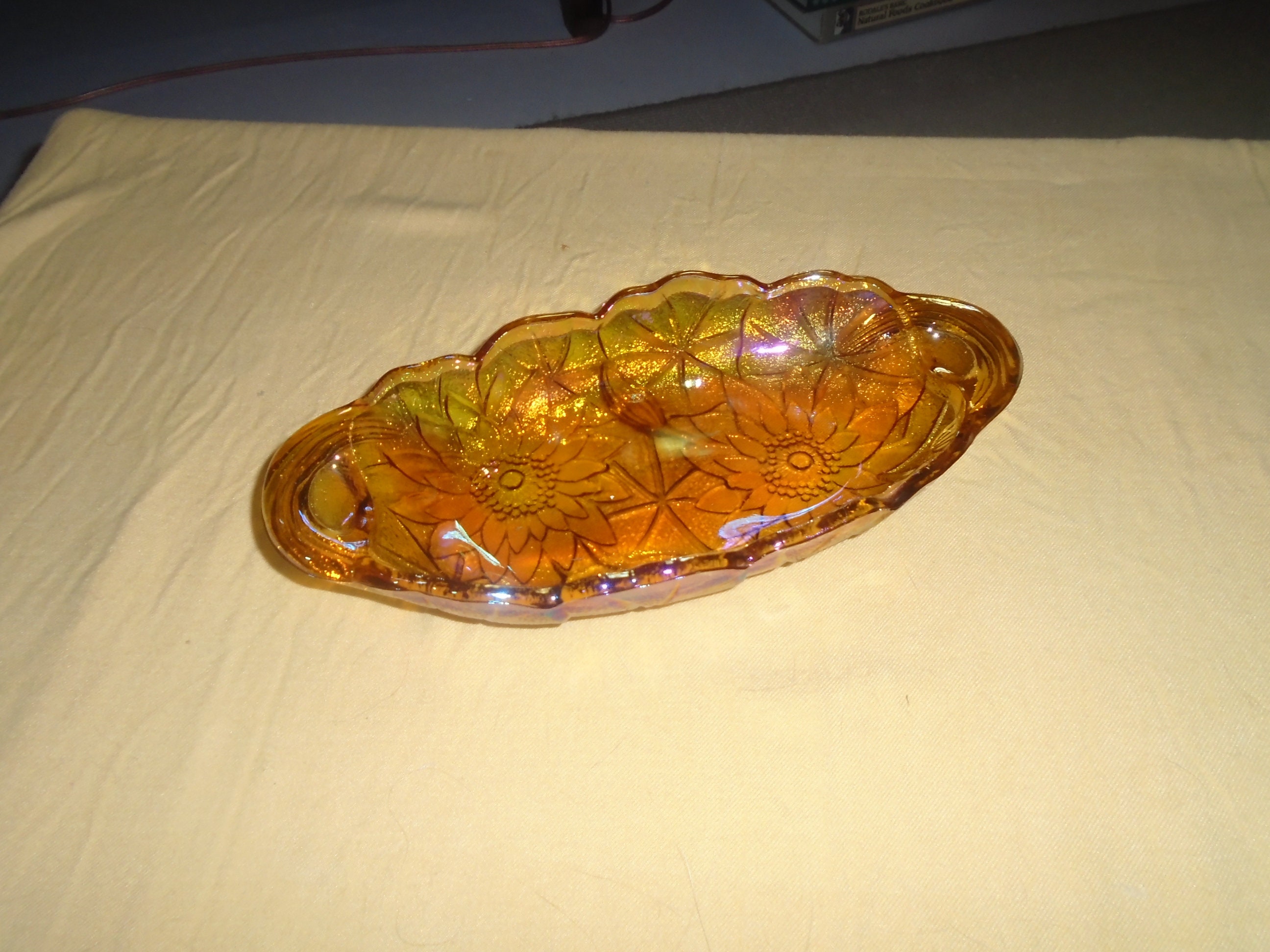 Vintage Iridescent Indiana Glass Marigold Sunflower Pattern Carnival ...