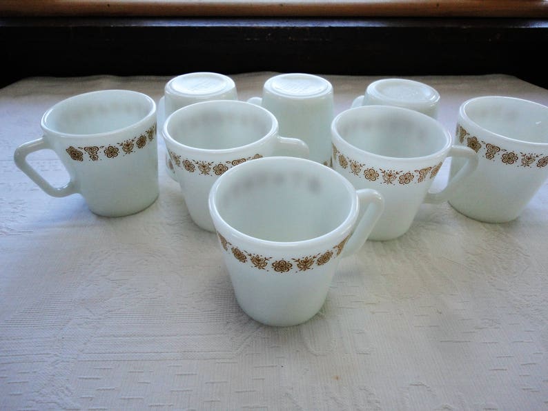 Pyrex Gold Butterfly Pattern Coffee Mugs Set of 8 Milk Glass - Etsy