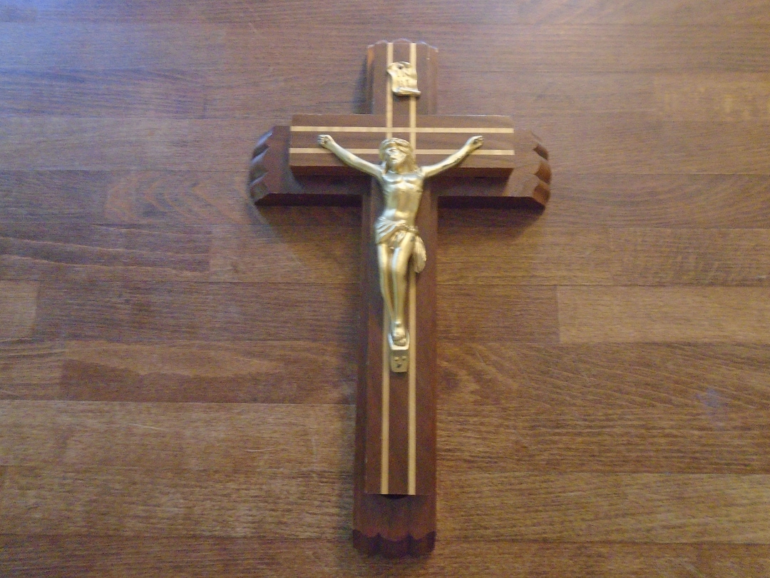 Wooden Last Rites Cross Wall Hanging Crucifix Hidden Storage Candle ...