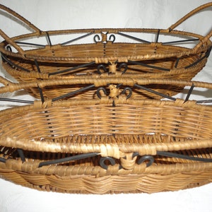 Wicker Woven Serving Nesting Baskets Metal Oblong Shape Vintage Set of ...
