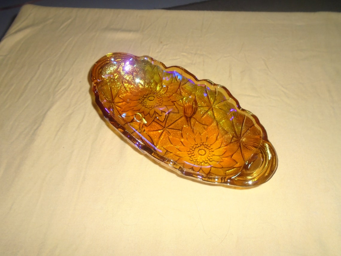 Vintage Iridescent Indiana Glass Marigold Sunflower Pattern Carnival ...