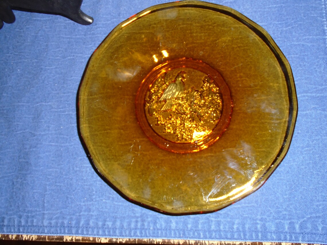 Vintage Partridge in a Pear Tree Amber Glass Decorative Plate - Etsy