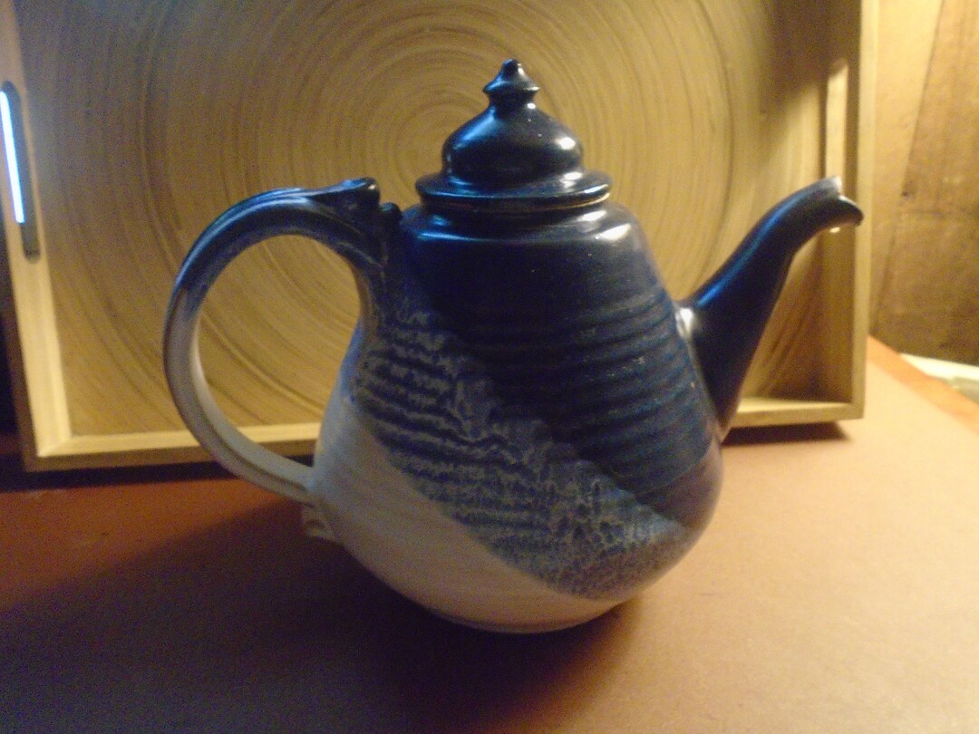 Vintage Brenner Signed Art Studio Pottery Dark Light Blue and White ...