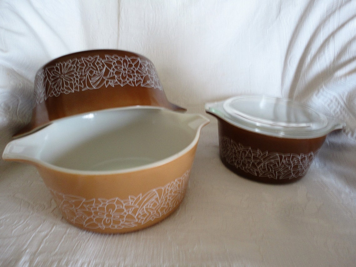 Vintage Pyrex Woodland Pattern Cinderella Handles Set of Three | Etsy