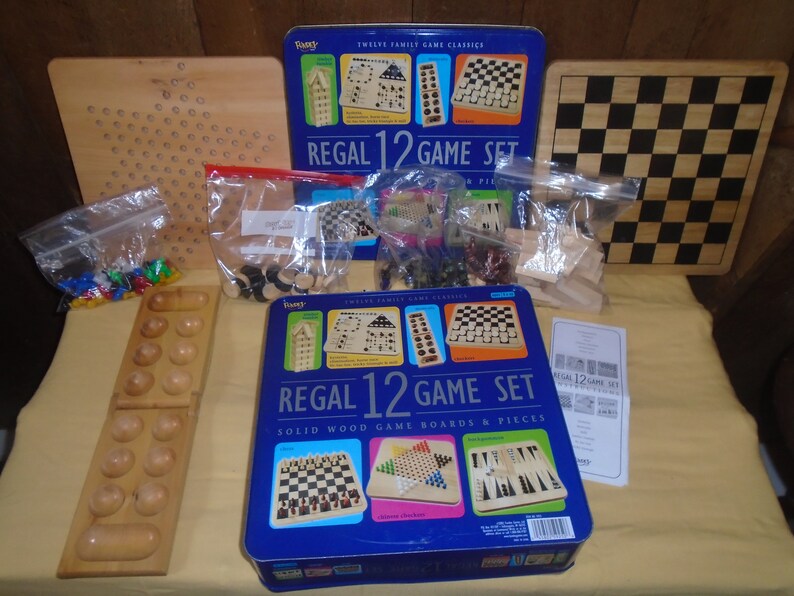Vintage Solid Wood 12 Game Set by Regal Tin Boxed - Etsy