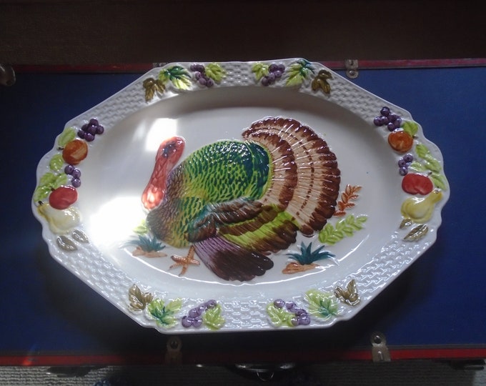 Fine Ceramic 18 Inch Turkey Platter Embossed Hand Painted - Etsy
