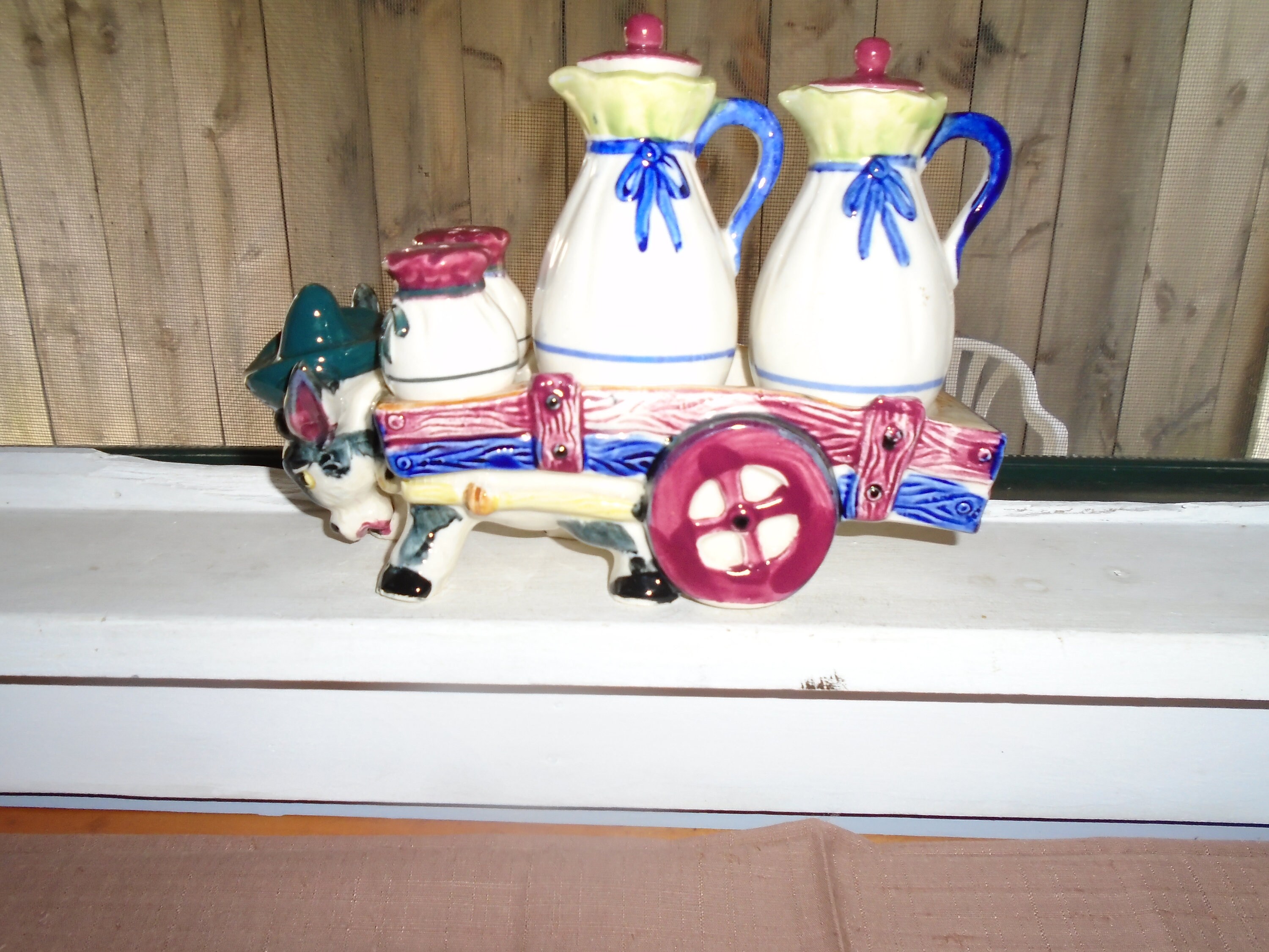 Donkey Pulling Cart With Oil and Vinegar Cruets and Salt and - Etsy