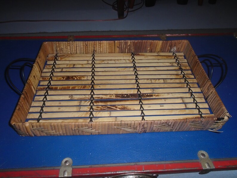Vintage Split Bamboo Serving Tray Rectangular Shape With Metal - Etsy
