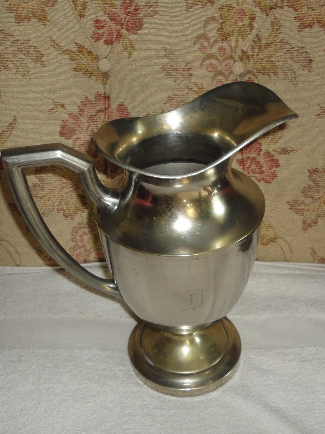 Silver Plated Monogrammed Ice Water Pitcher Vintage Floral Vase ...