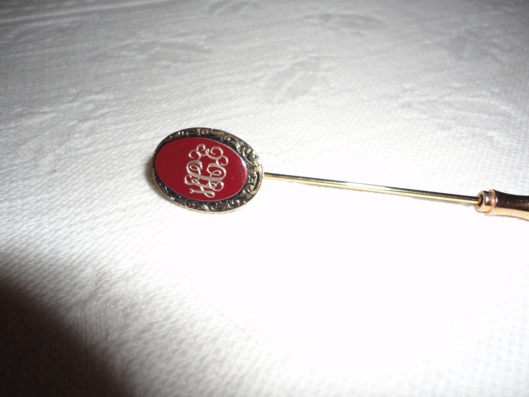 Vintage Maroon Gold Initial Stick Scarf Pin - Etsy