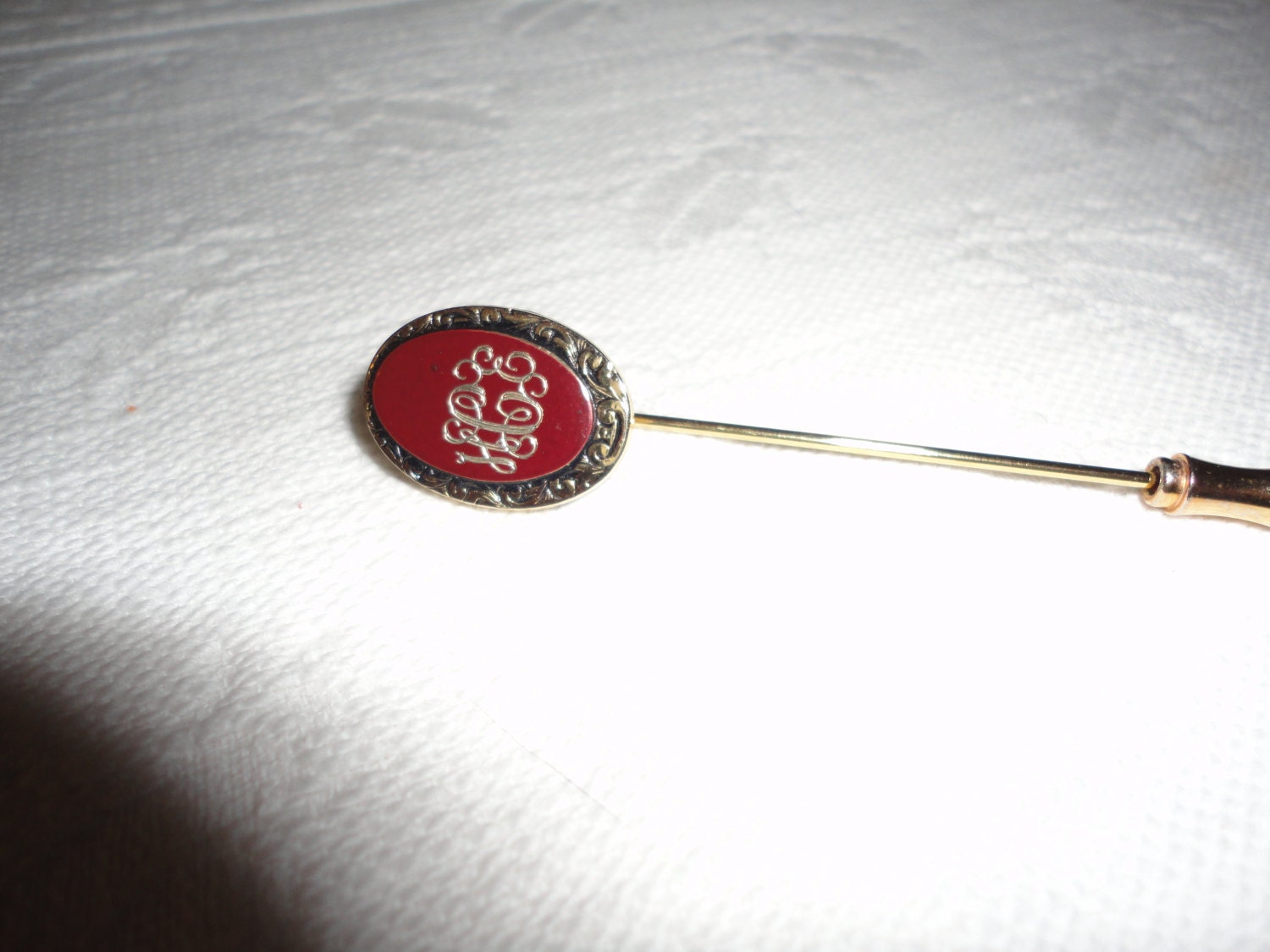 Vintage Maroon Gold Initial Stick Scarf Pin | Etsy