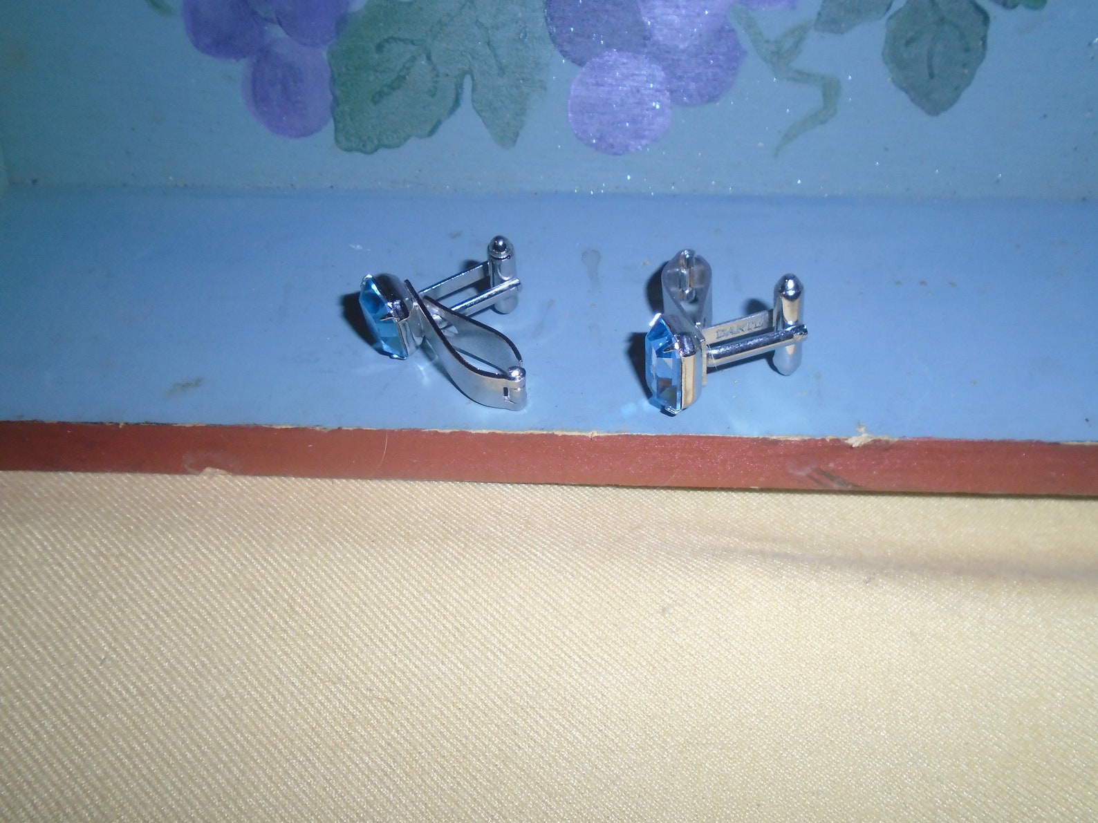 Vintage Cufflinks Dante Signed Light Blue Glass Stone Silver Tone ...