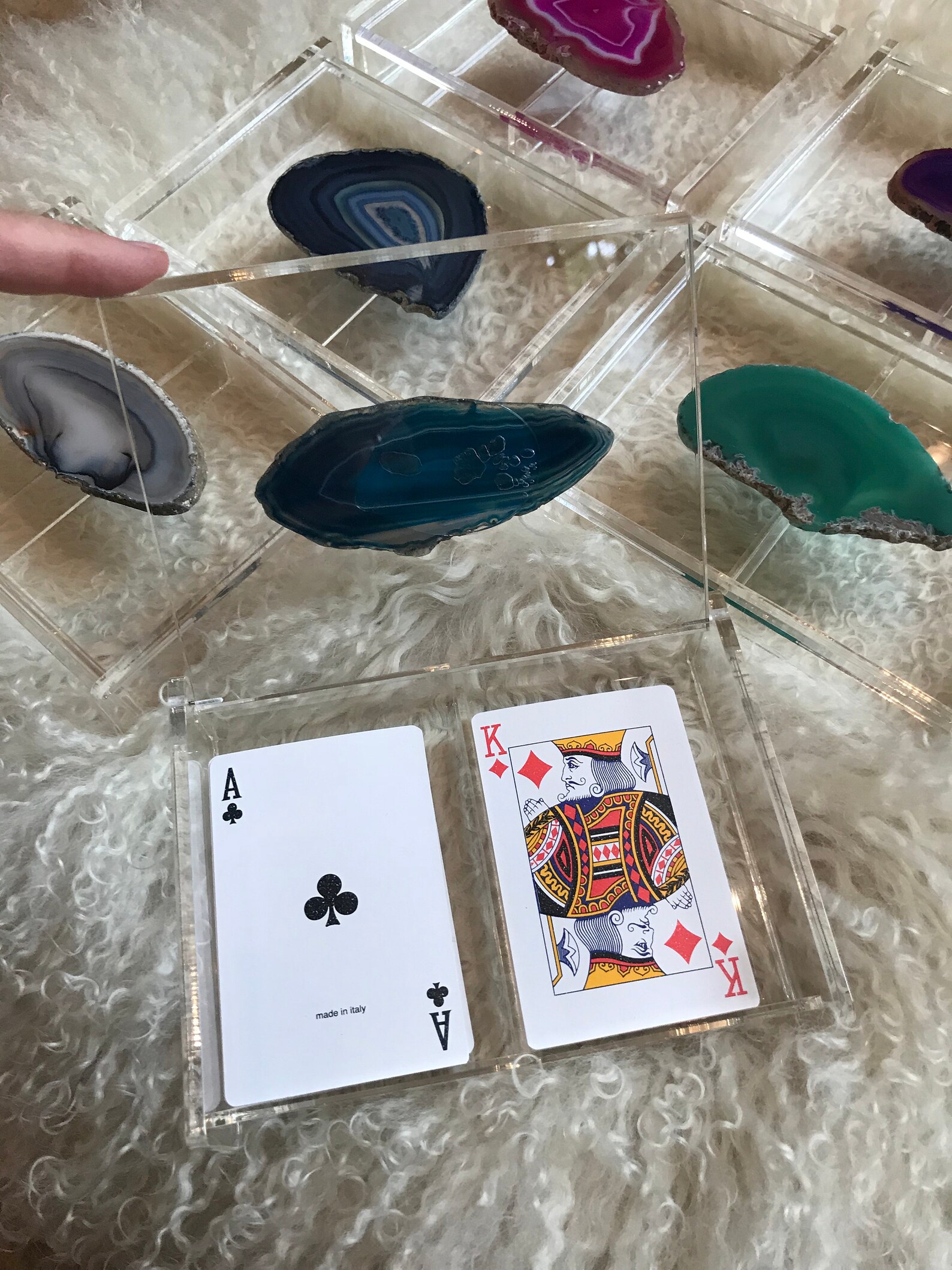 Playing Card Box-canasta Card Holder-acrylic, Lucite With Semi Precious ...
