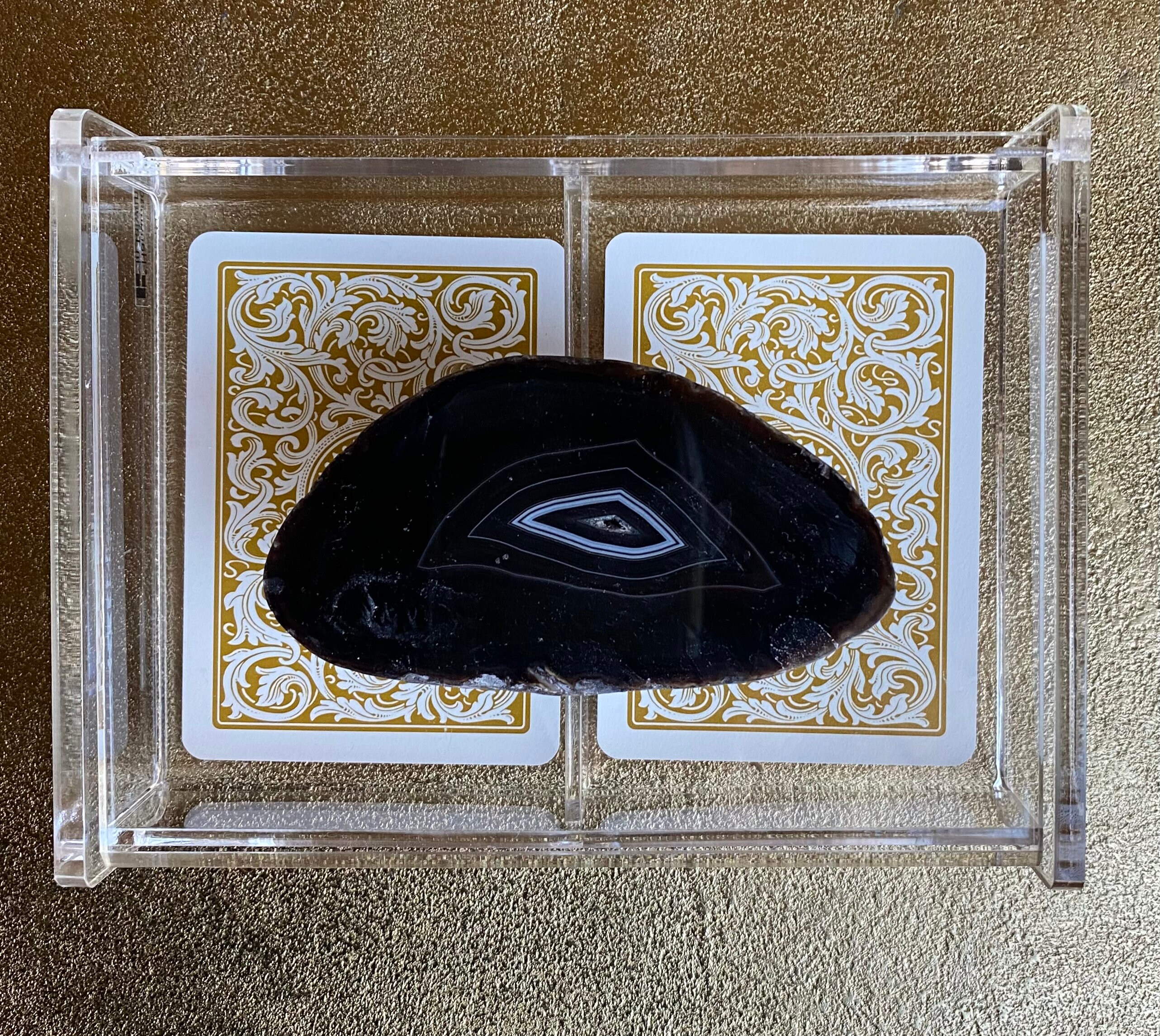 Playing Card Box-canasta Card Holder-acrylic, Lucite With Semi Precious ...