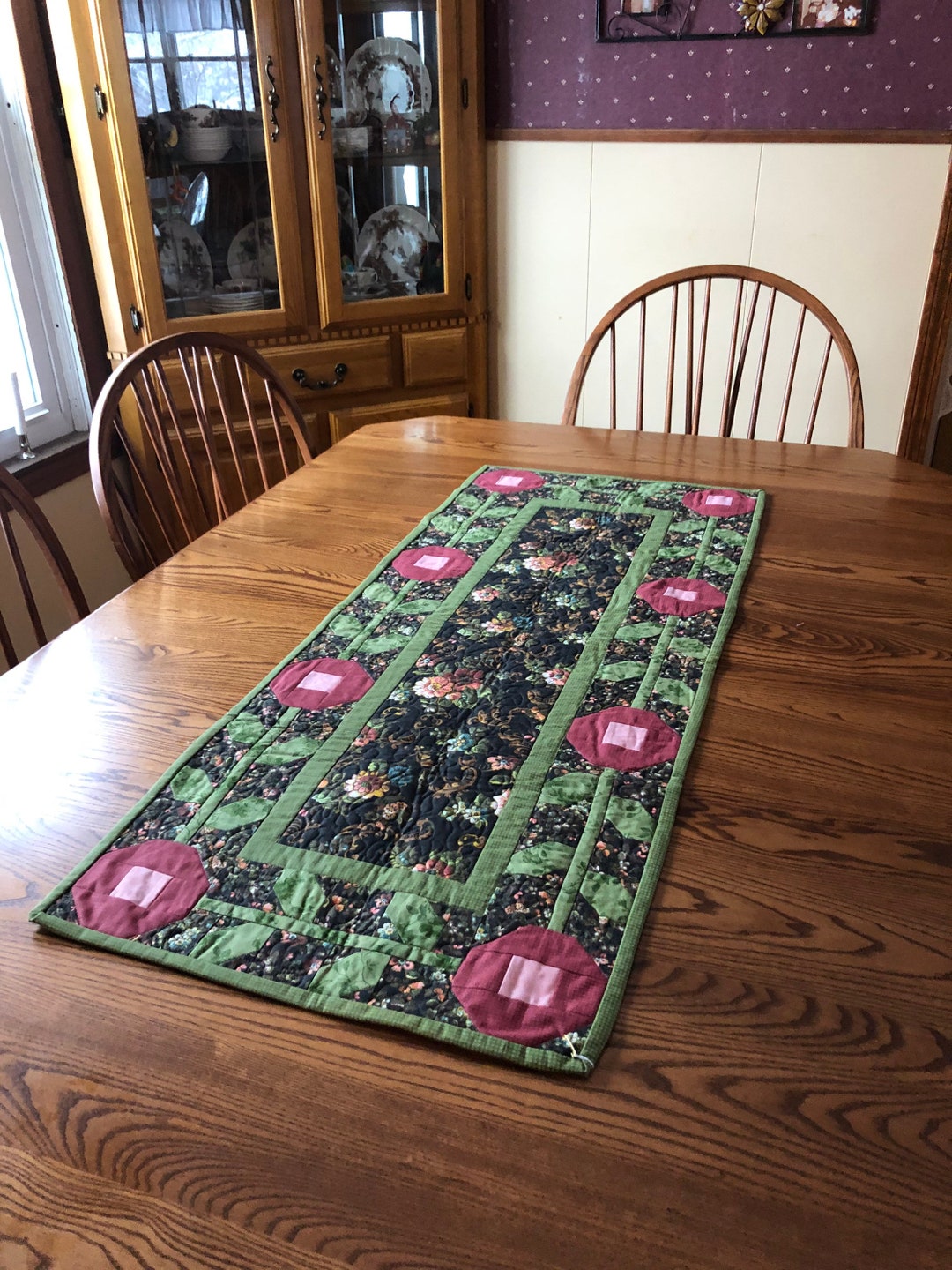 Green and Rose Table Runner - Etsy
