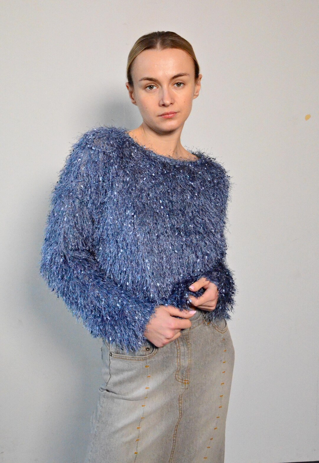 Blue Fluffy Vintage Blouse 90s - Etsy