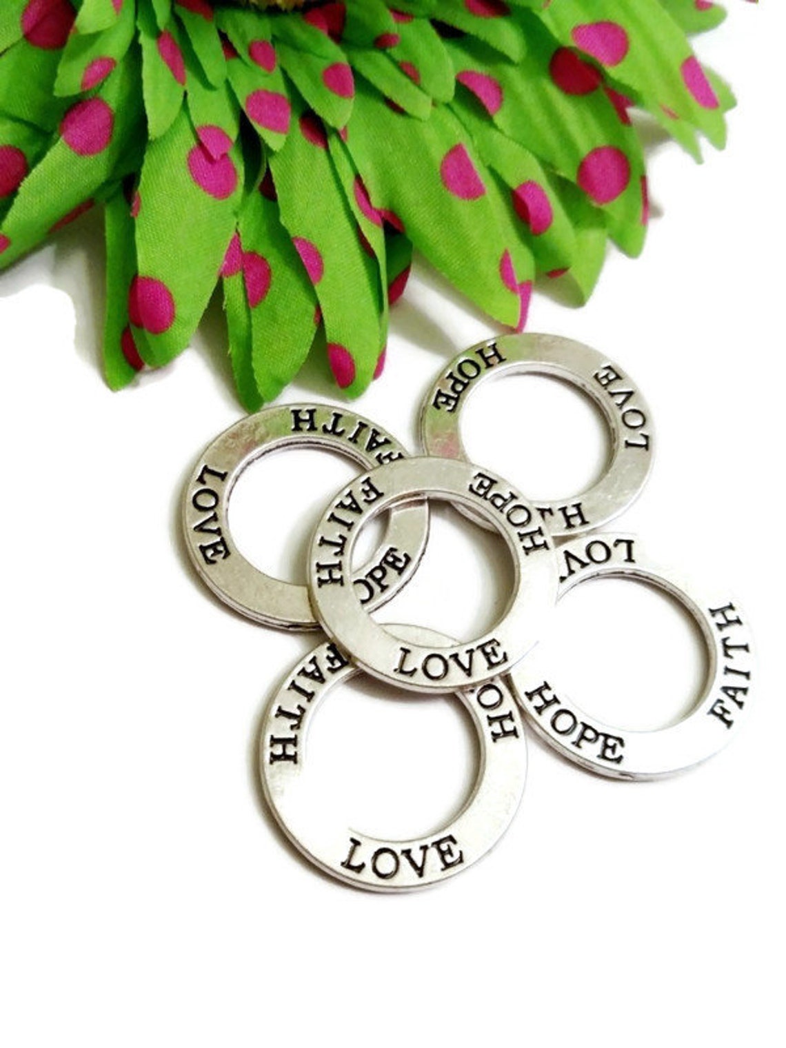 Faith Love Hope Affirmation Rings - Inspirational Pendant Charms Word ...