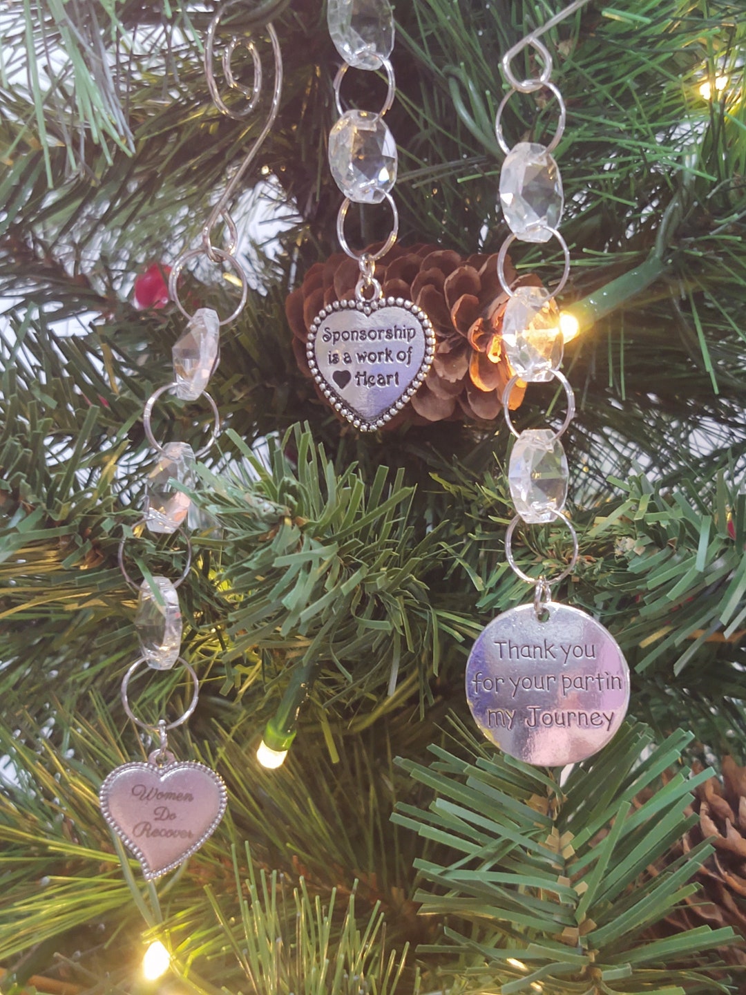 3 Pc Recovery Sponsor Tree Ornament Set Holiday Decor 12 Step Recovery ...