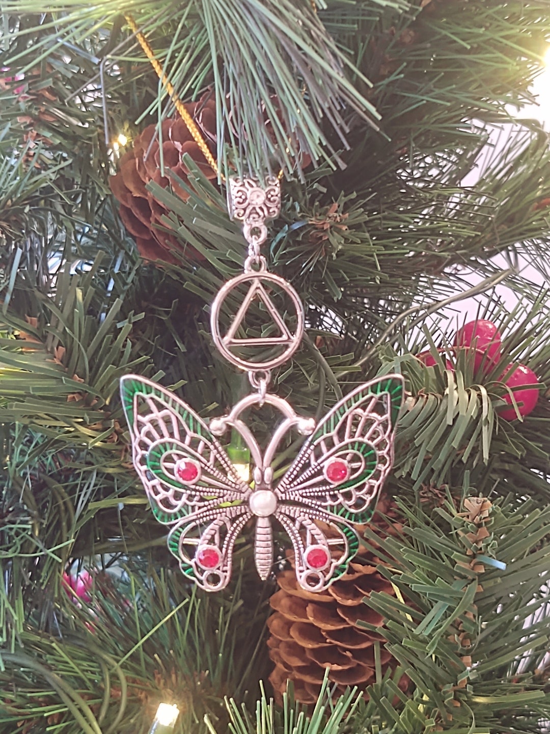 AA Tree Ornament Butterfly Holiday Decor 12 Step Recovery Alcoholics ...