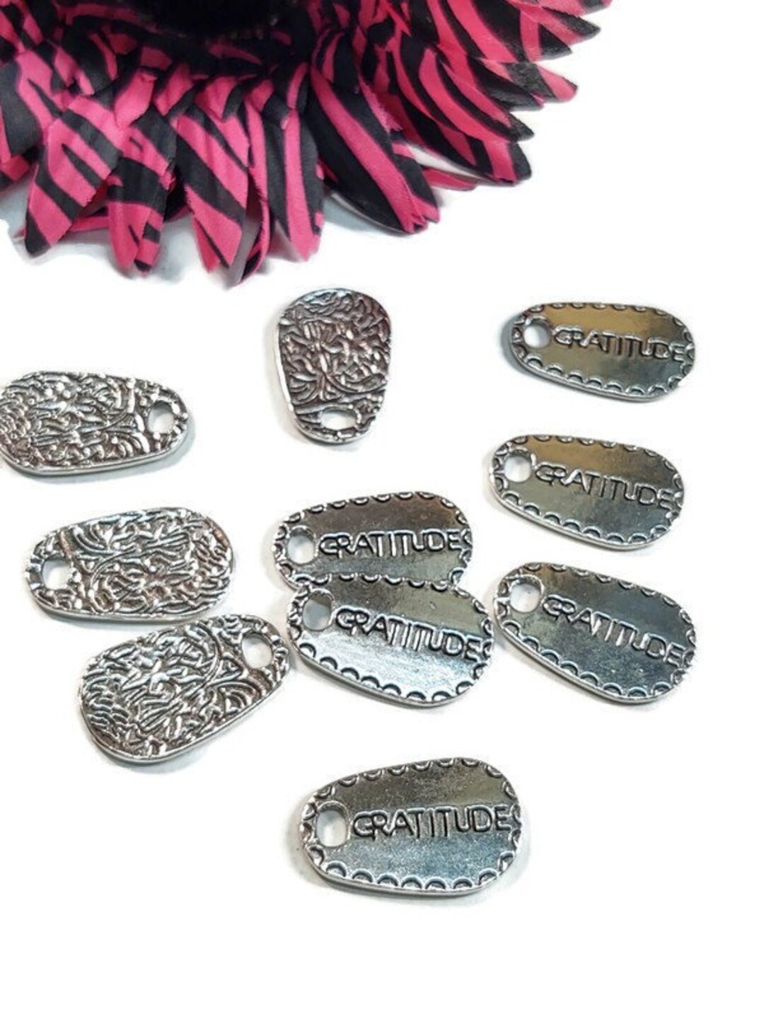 10 Pcs Gratitude Tag Pendant in SILVER Tone - Recovery DIY Charm ...