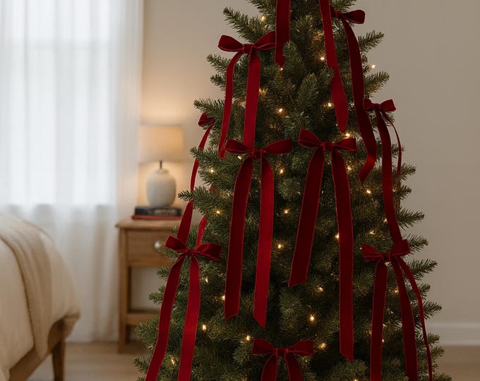 Handmade Velvet Christmas Tree Bows With Clip, Long Tail Ribbon, on ...