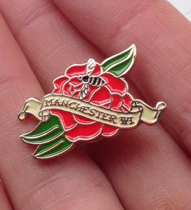 Manchester WI Red Rose and Manchester Bee Enamel Pin Badge Rose Gold ...