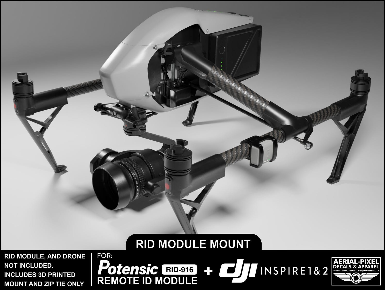 DJI Inspire 1 and 2 Potensic RID-916 Remote ID Module Mount (potensic ...