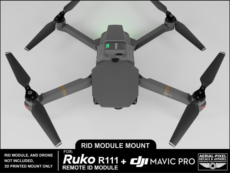 DJI Mavic Pro and Pro Platinum Ruko R111 Remote ID Module Mount (RID ...
