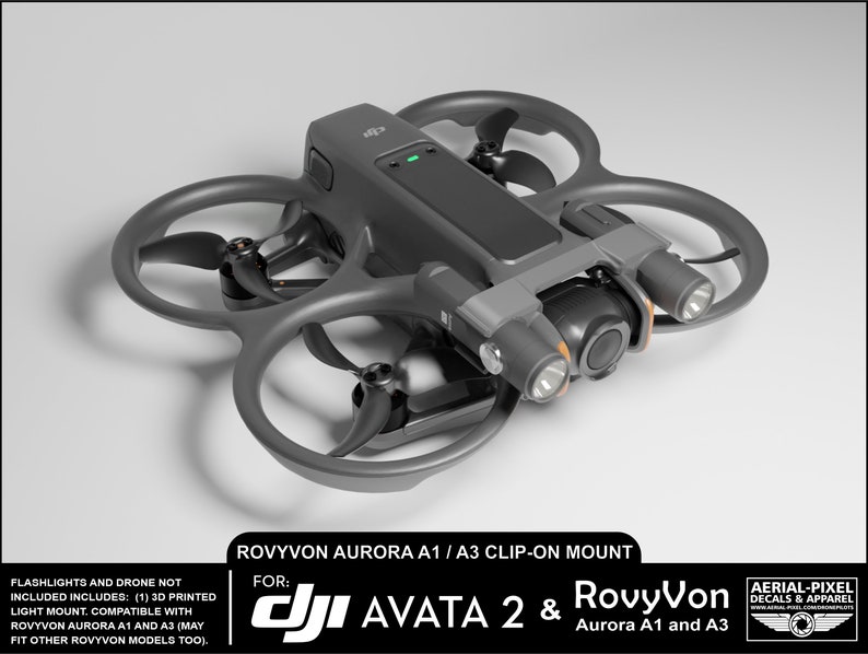DJI Avata 2 Tool-less Flashlight Mounts for Rovyvon Aurora A1 and A3 ...