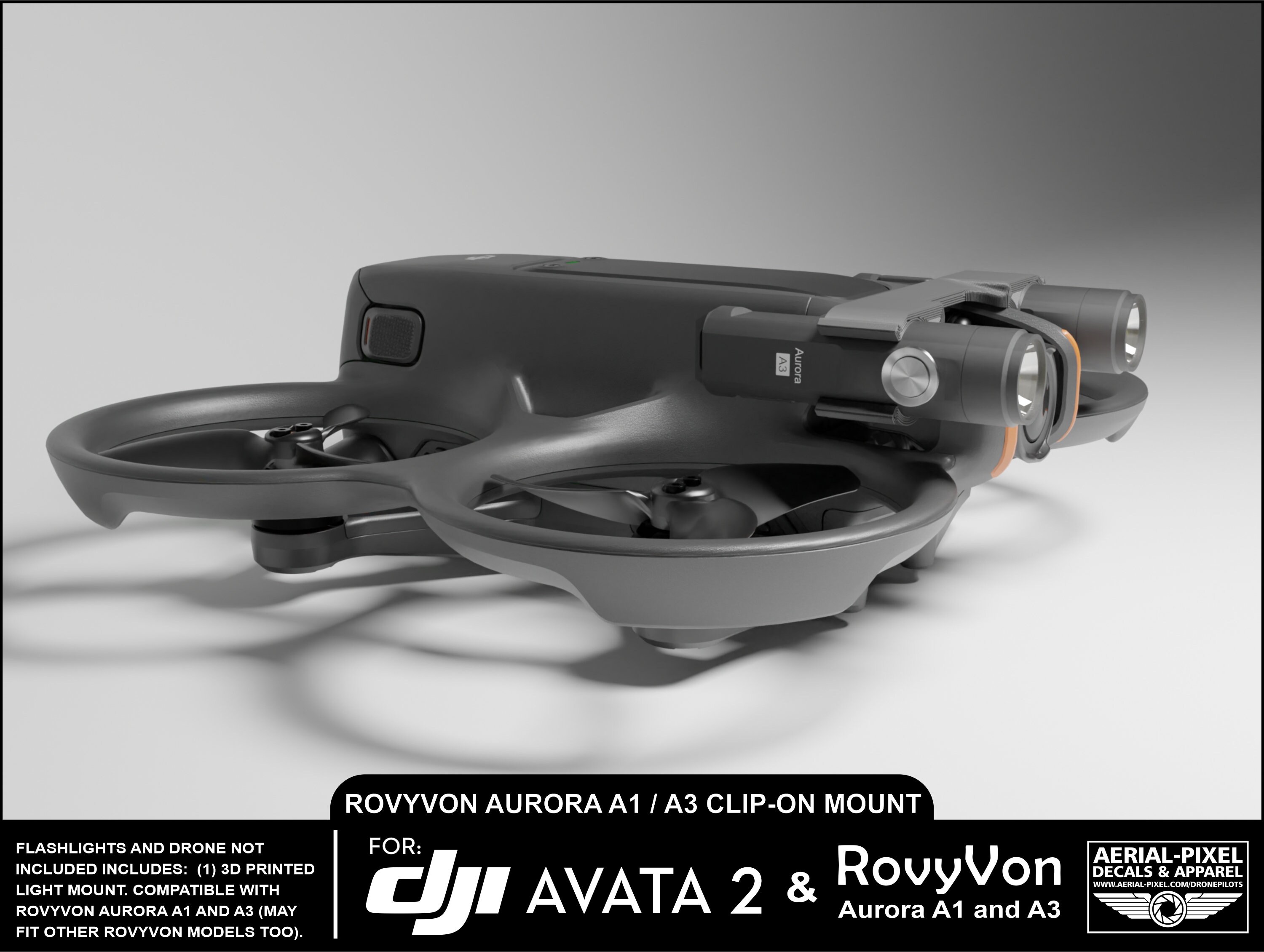 DJI Avata 2 Tool-less Flashlight Mounts for Rovyvon Aurora A1 and A3 ...