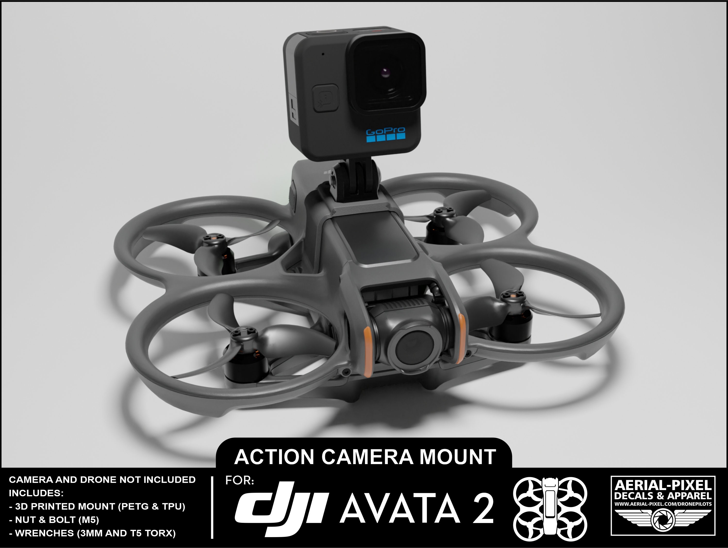 DJI Avata 2 Gopro Action Camera Mount 3D Printed PETG and TPU Etsy