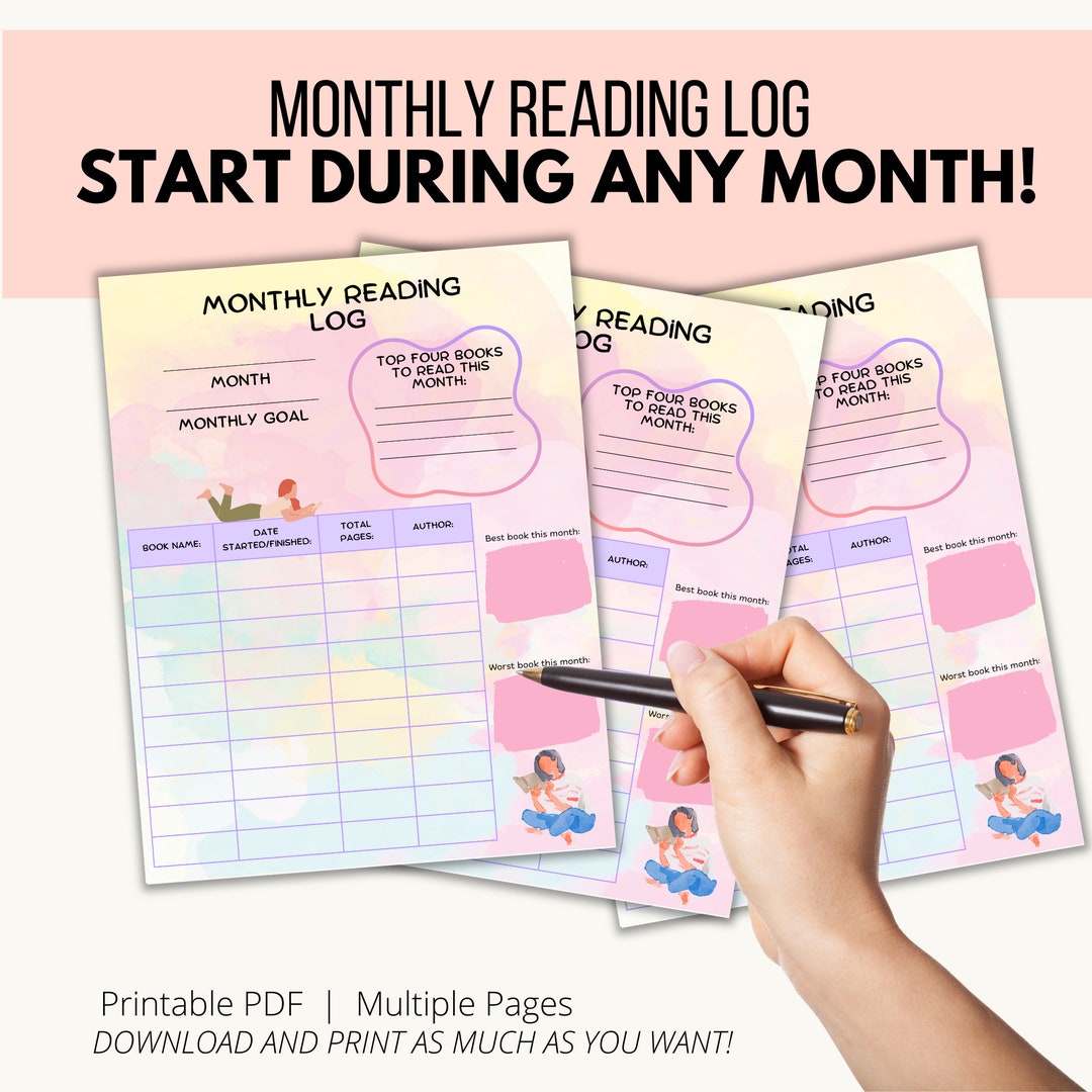 Pink and Purple Monthly Reading Log, Monthly Reading Log, Reading Log ...