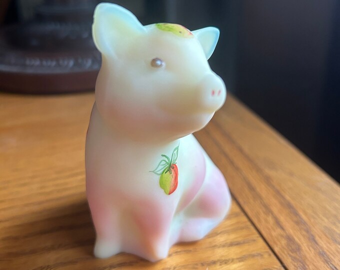 RARE Fenton Burmese Uranium Glass Pig, Fenton Pig With Hand Painted ...