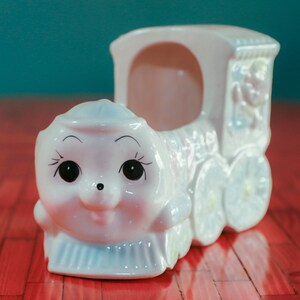 White, Pastel Vintage Train, Vase, Planter, Baby, Nursery, Gift, Mid ...
