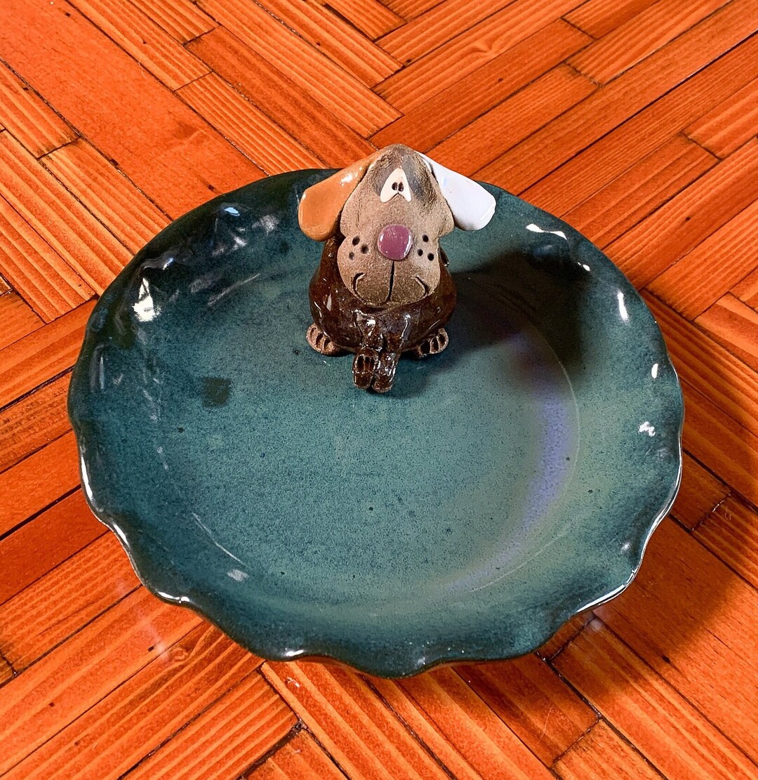 Artisan Hand Crafted Pottery Cute Dog 3D Trinket Dish, Silly Dog Dish ...