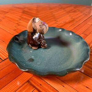 Artisan Hand Crafted Pottery Cute Dog 3D Trinket Dish, Silly Dog Dish ...