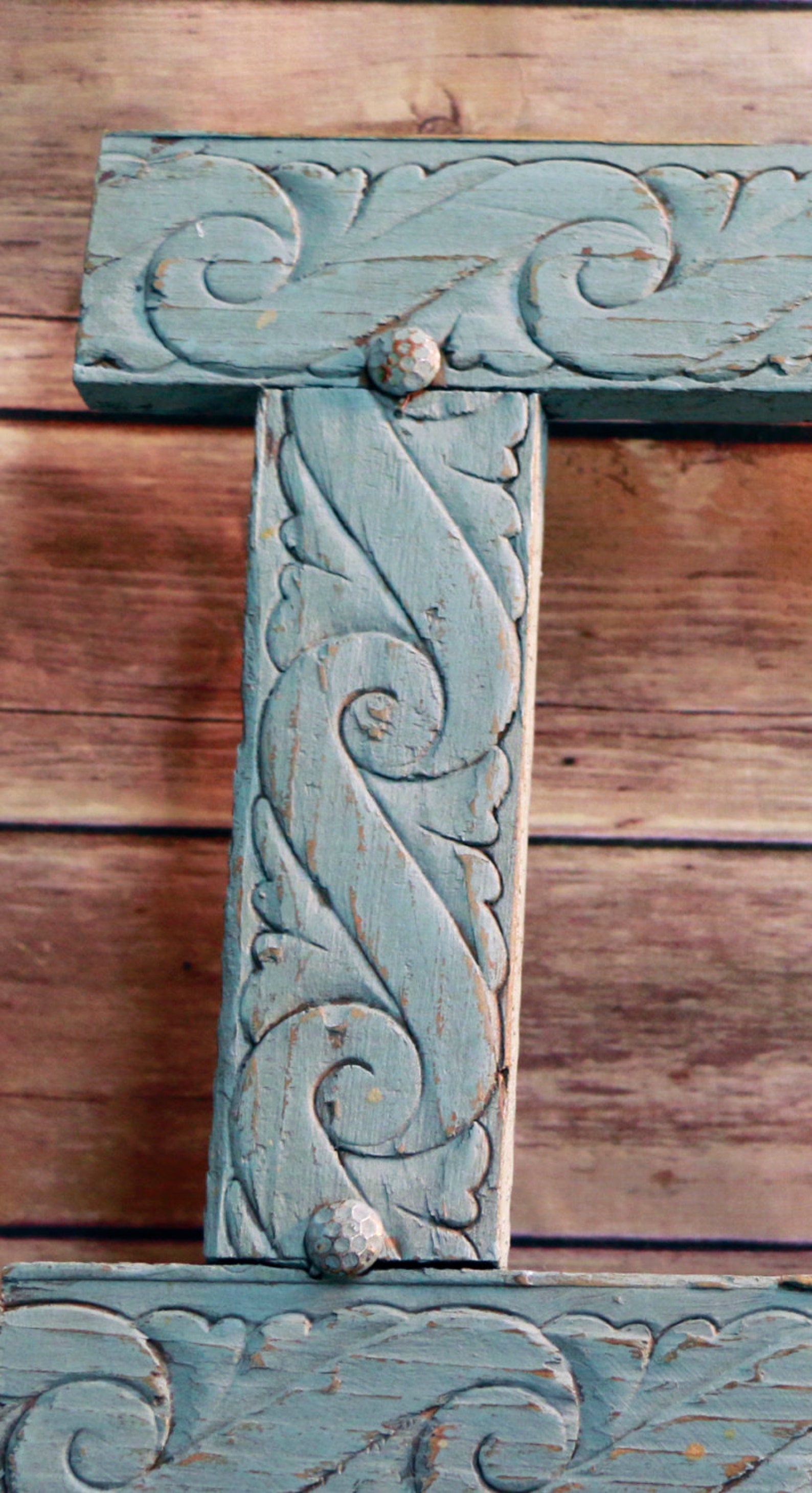 Turquoise Picture Frame with Tacks Rustic Hand Painted | Etsy