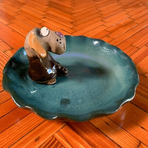 Artisan Hand Crafted Pottery Cute Dog 3D Trinket Dish, Silly Dog Dish ...