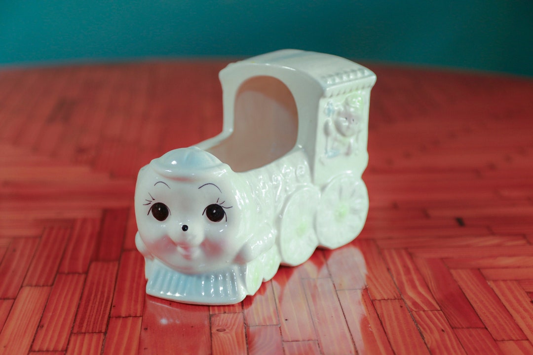 White, Pastel Vintage Train, Vase, Planter, Baby, Nursery, Gift, Mid ...