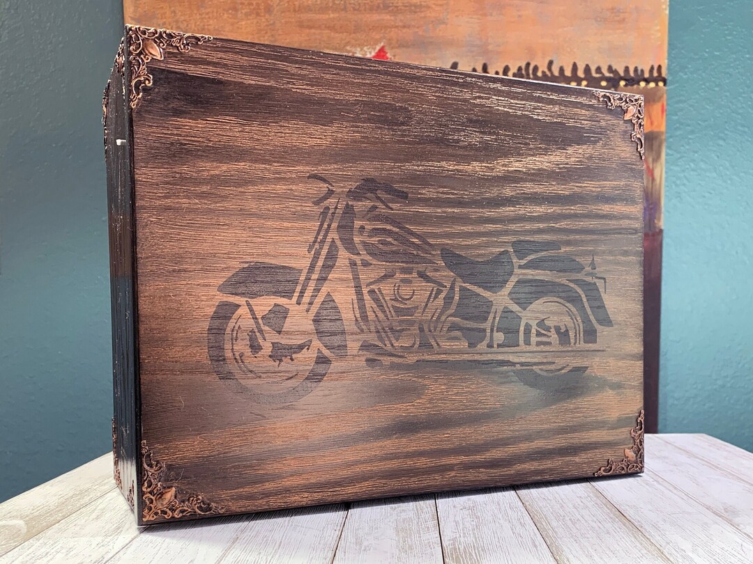 Refinished Motorcycle, Biker, Red Oak Jewelry Box Using Cerused Wood ...