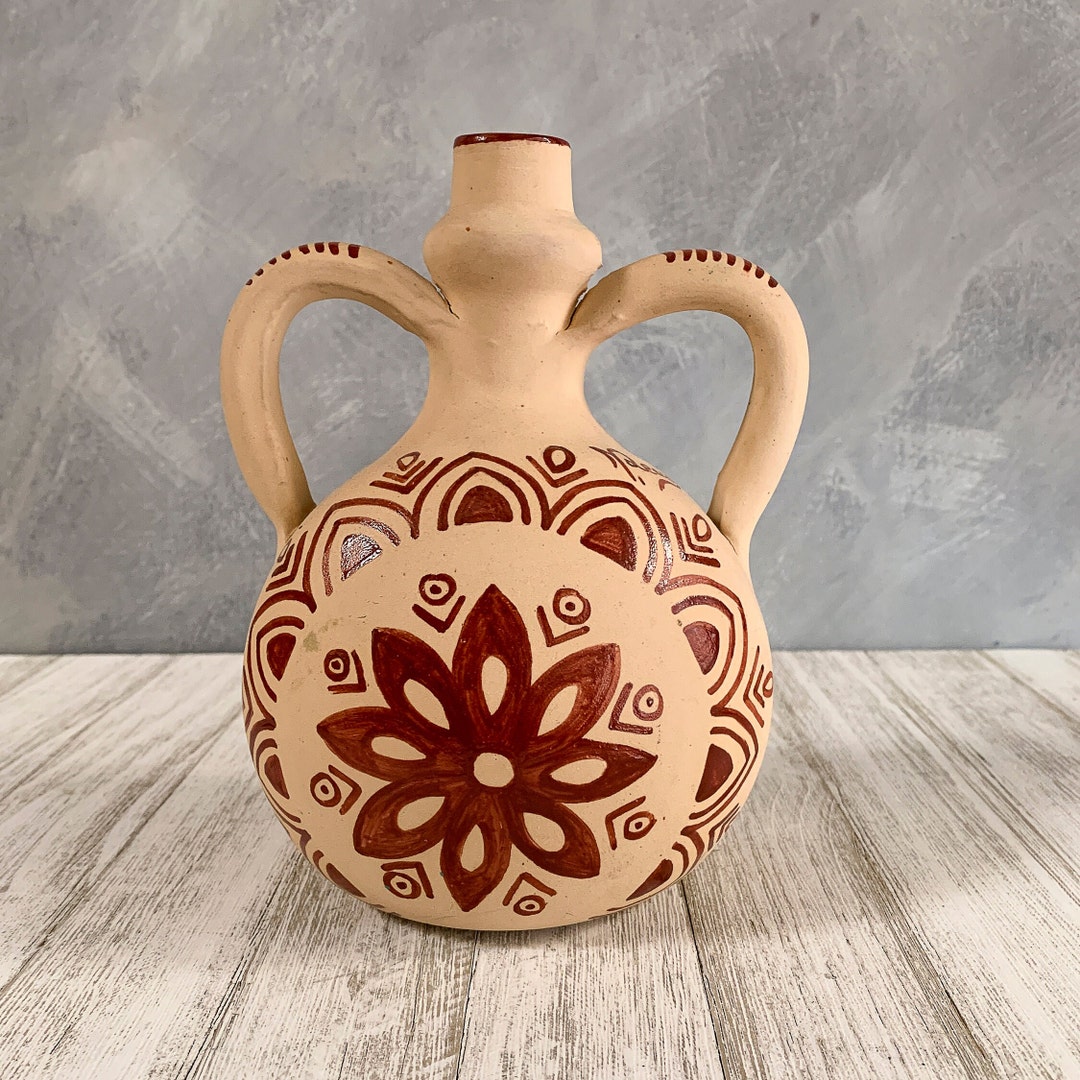 Italian Assemini Hand Painted Signed Pottery Water Vessel Red - Etsy