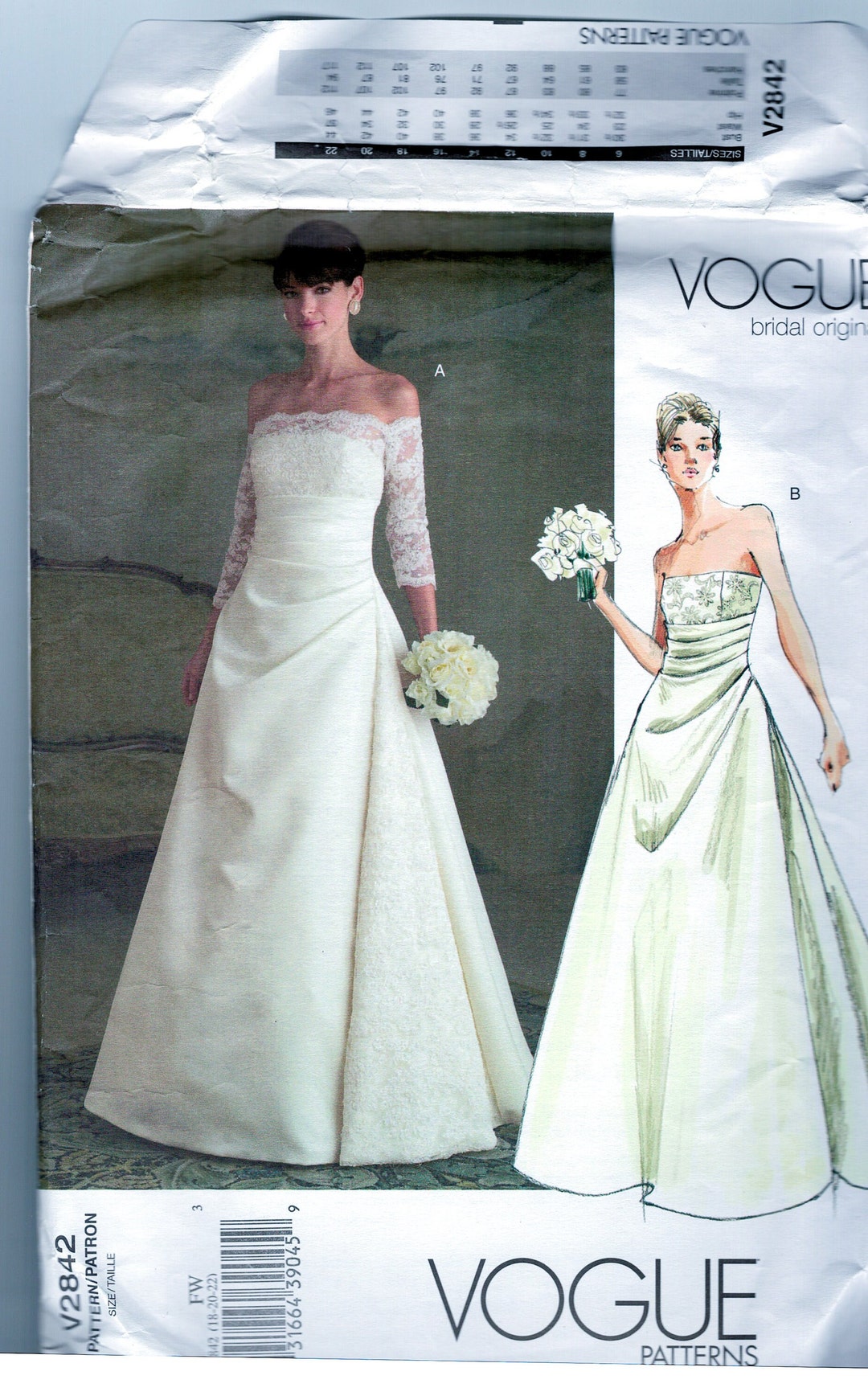 Plus Size Vogue Wedding Dress Sewing Pattern 2842, Sizes 18-22, Vogue ...