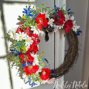 Patriotic Poppy and Cosmos Wreath/memorial Day Wreath/4th of July ...