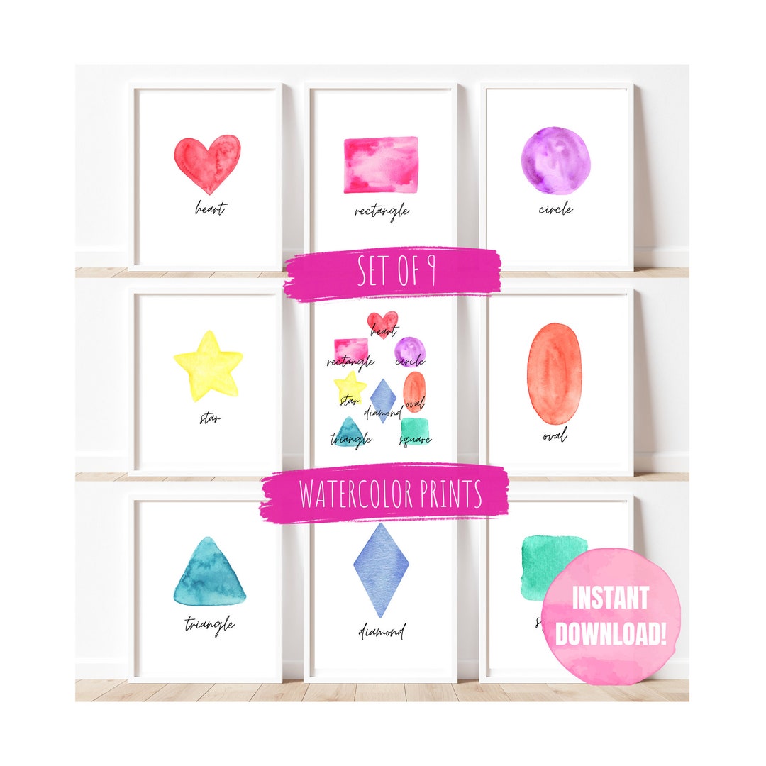 Set of 9 Educational Shapes Poster, Colorful Classroom Learning Poster ...