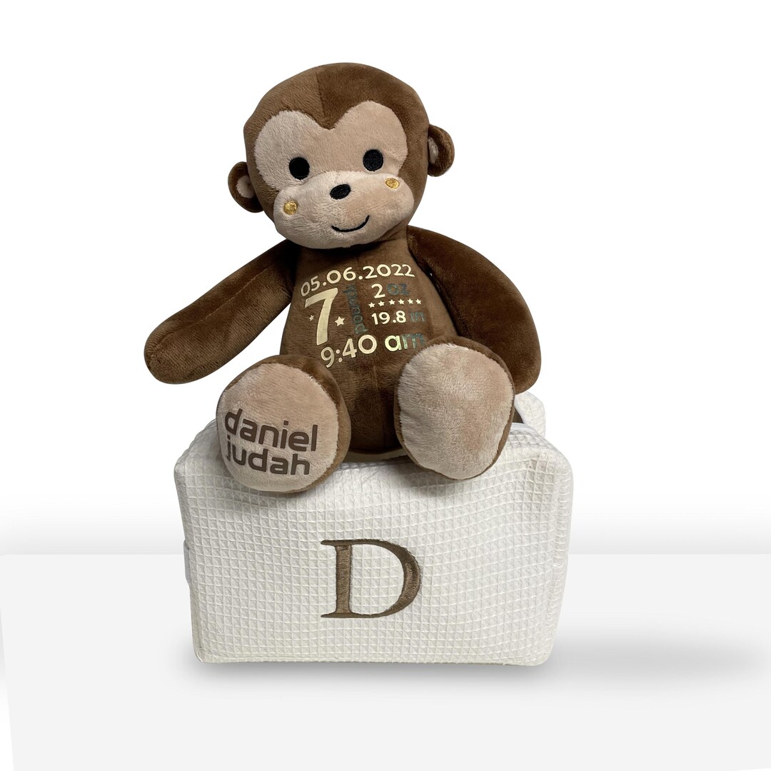 Personalized Monkey Birth Stats Gift Set: Monogrammed Baby Shower ...