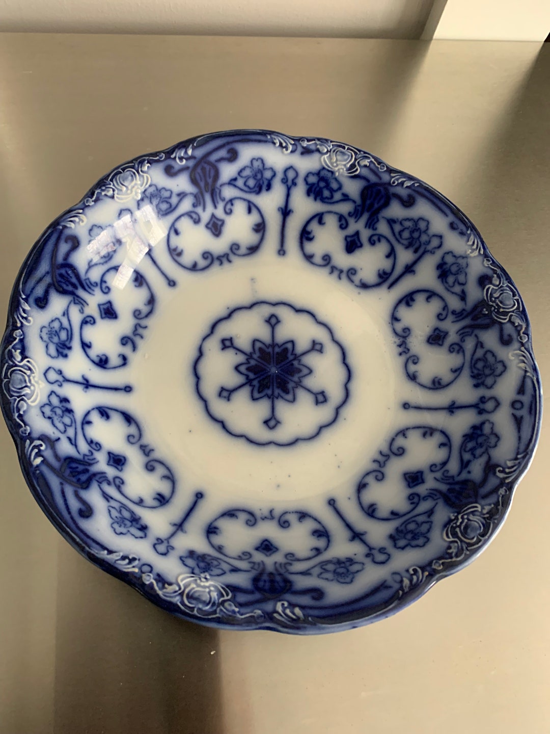 Vintage England New Wharf Pottery Flow Blue CONWAY Pattern 9” Serving ...